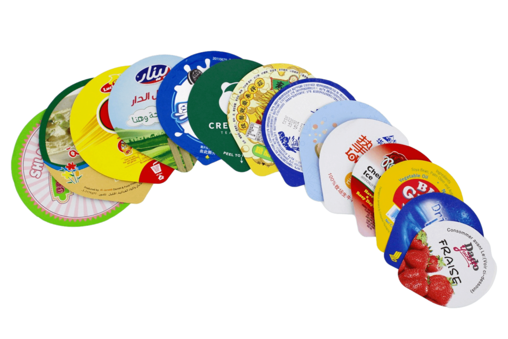 Yogurt lidding foil, die cut lids for yogurt cups, aluminium foil lids